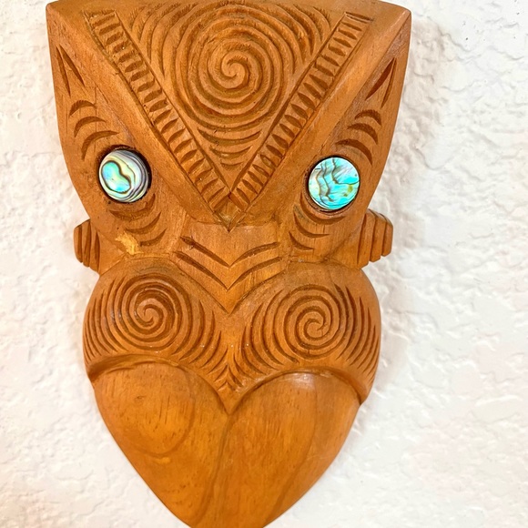 Wall Decor | Tahu New Zealand Wood Carved Wall Mask W Abalone Eyes ...